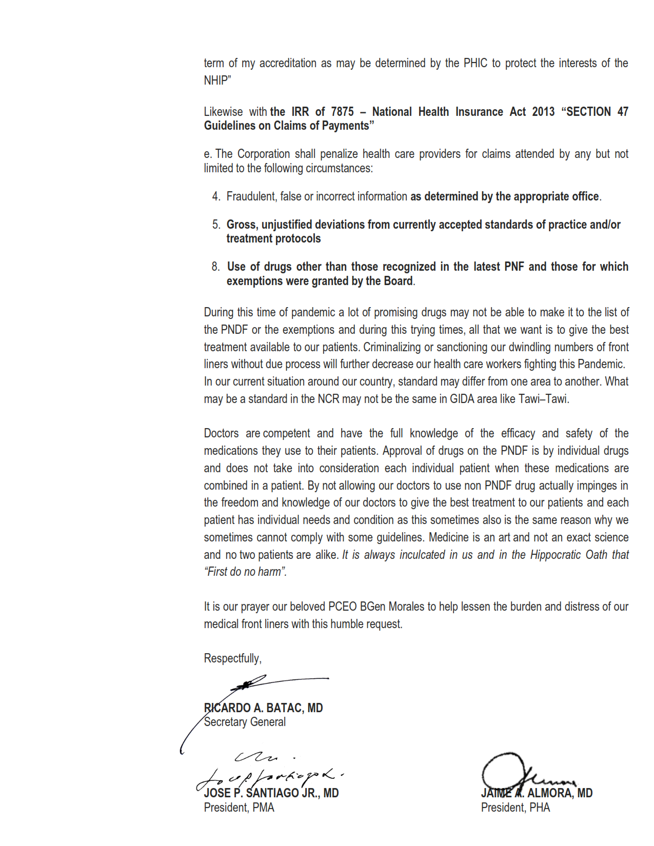 PMA Letter to Philhealth (Perfomance Commitment to Health Care ...
