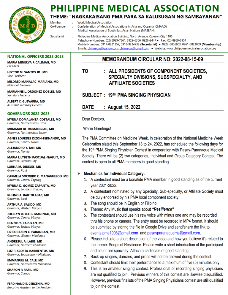 19th PMA-PPMS Singing Physicians Contest – Philippine Medical Association