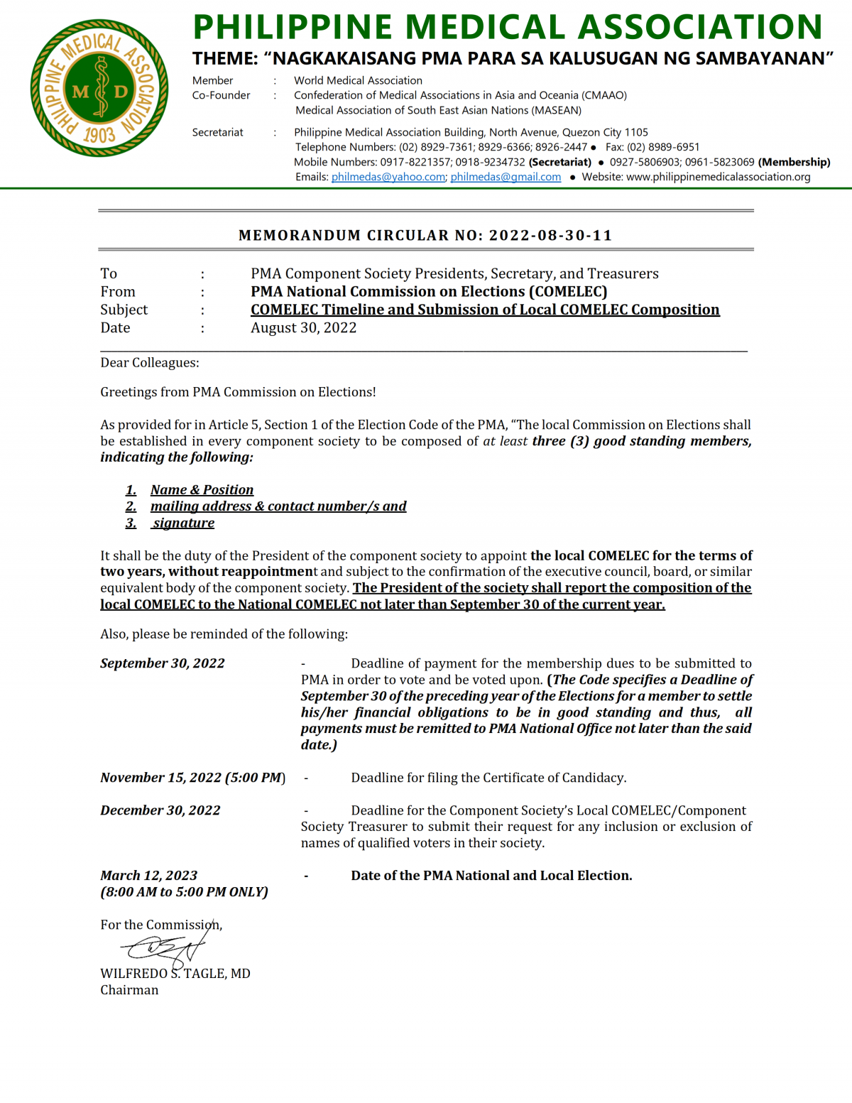 Memorandum Circular No. 2022-08-30-011 : PMA COMELEC Timeline and ...