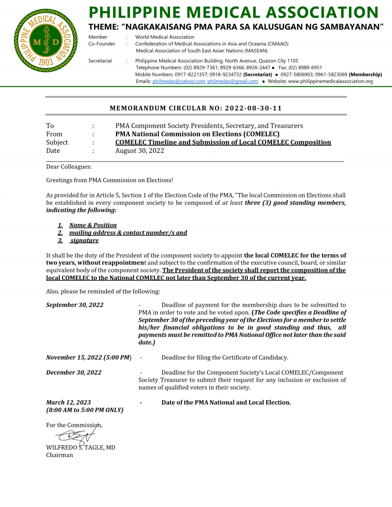Memorandum Circular No. 2022-08-30-011 : PMA COMELEC Timeline and ...