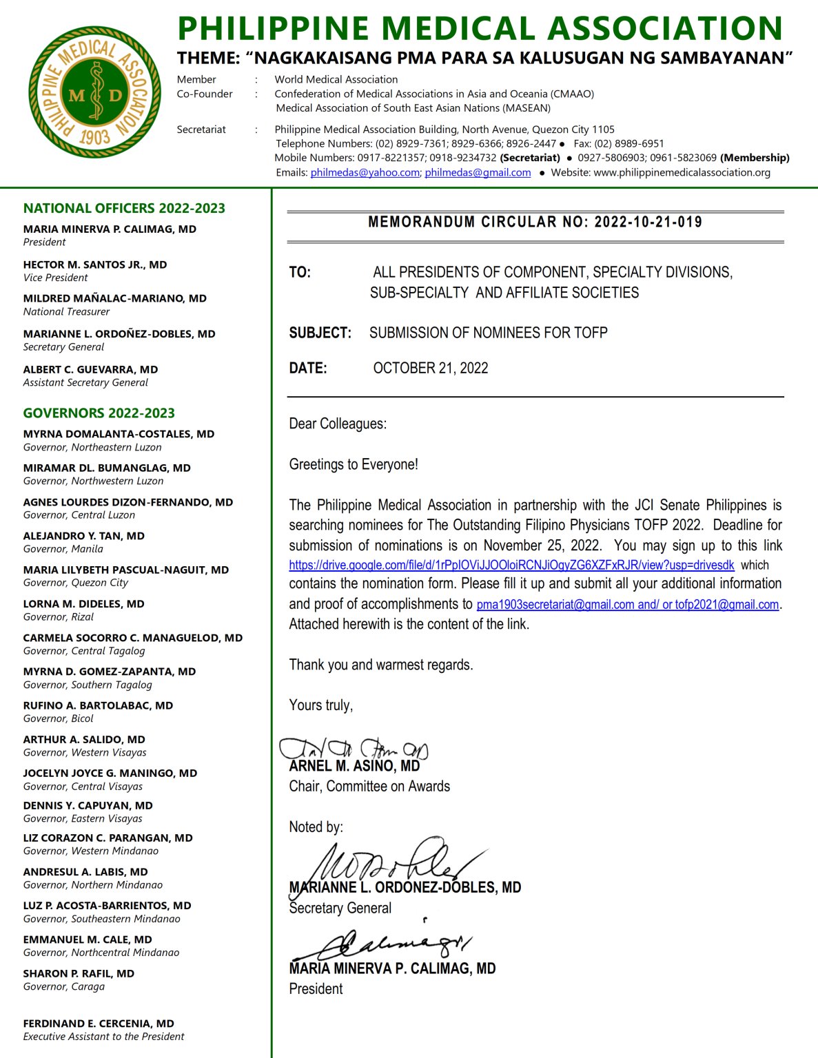 Memorandum Circular No 2022-10-21-019 : Submission of Nominees for TOFP ...