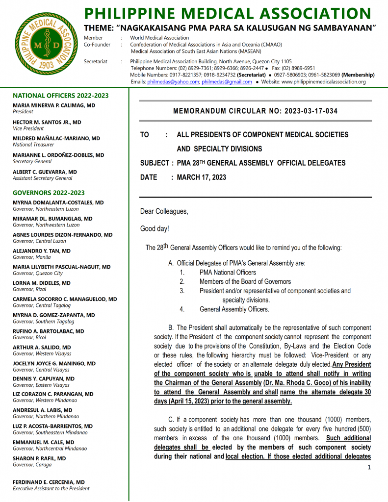Memorandum Circular No 2023-03-17-034 : PMA 28th General Assembly ...