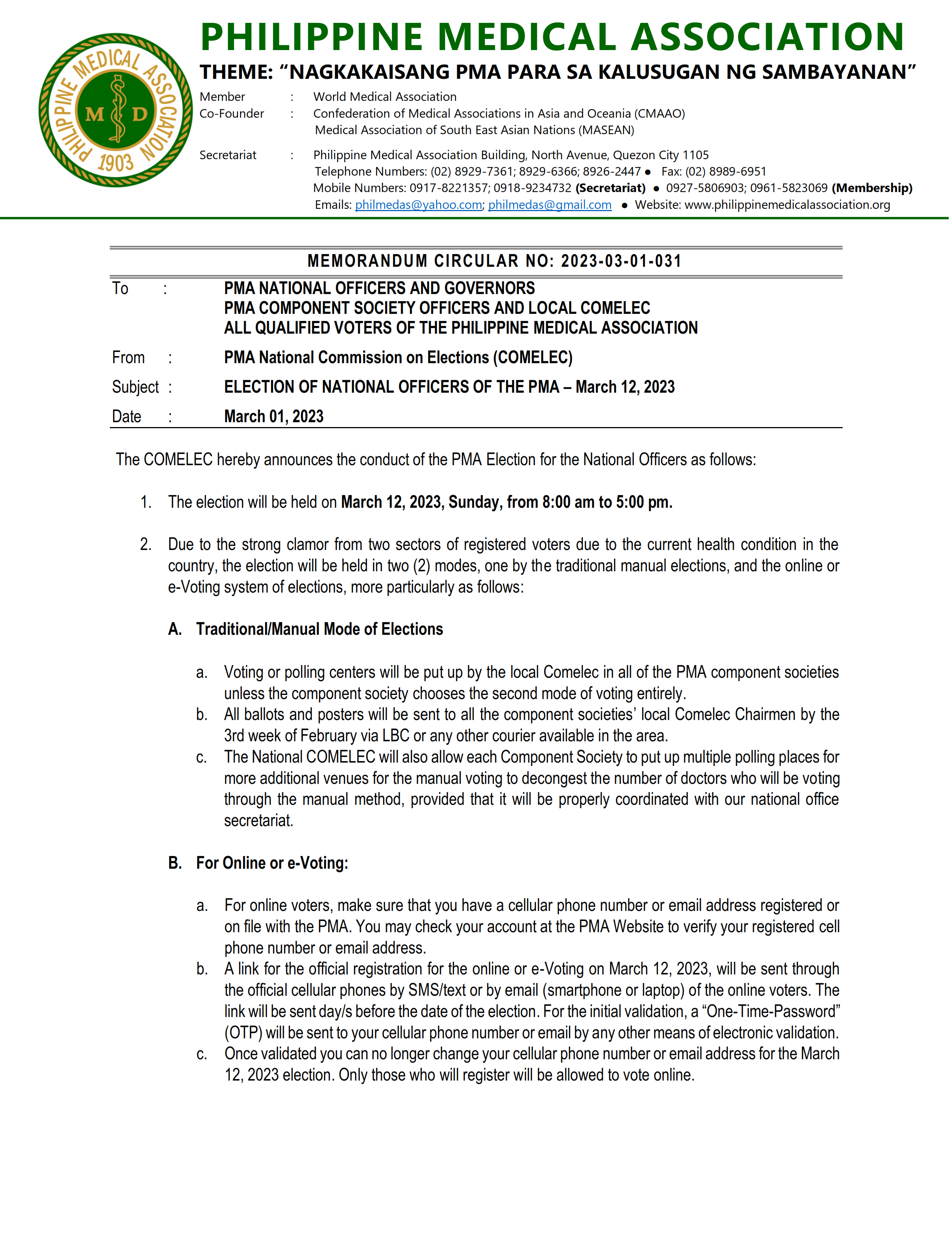 Memorandum Circular No. 2023-03-01-031: Election of National Officers ...