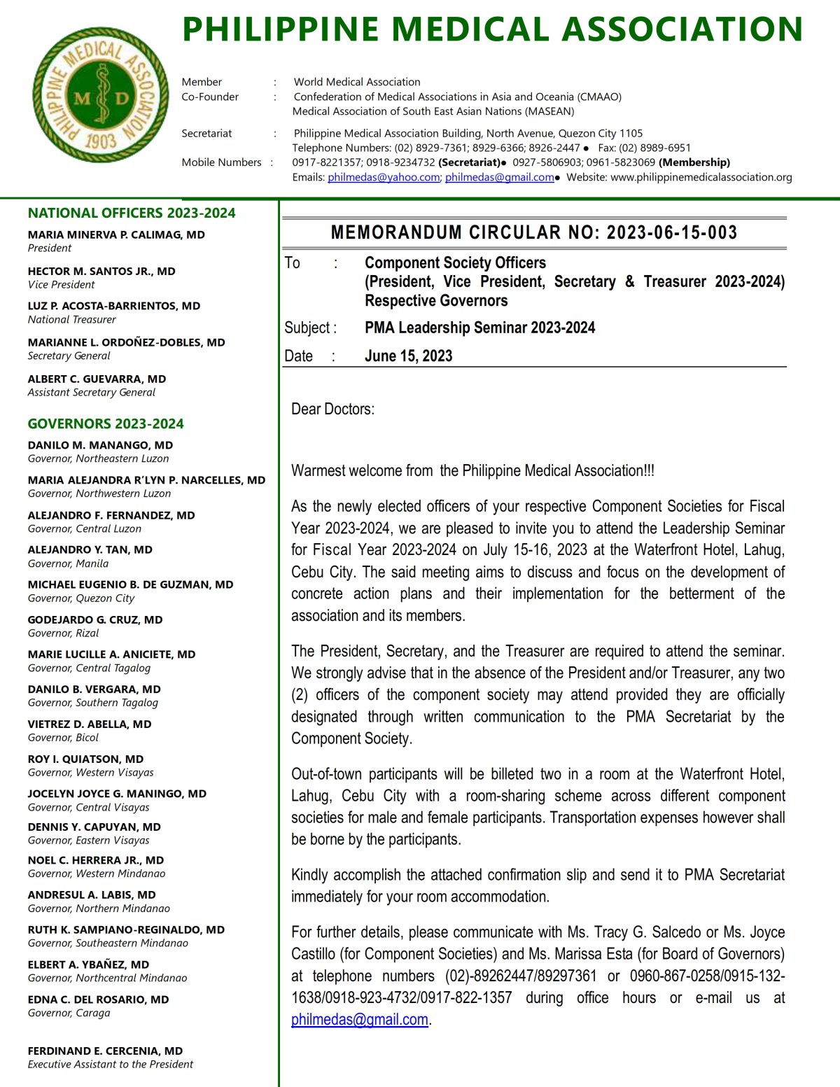 Memorandum Circular No 2023-06-15-003 : PMA Leadership Seminar 2023 ...