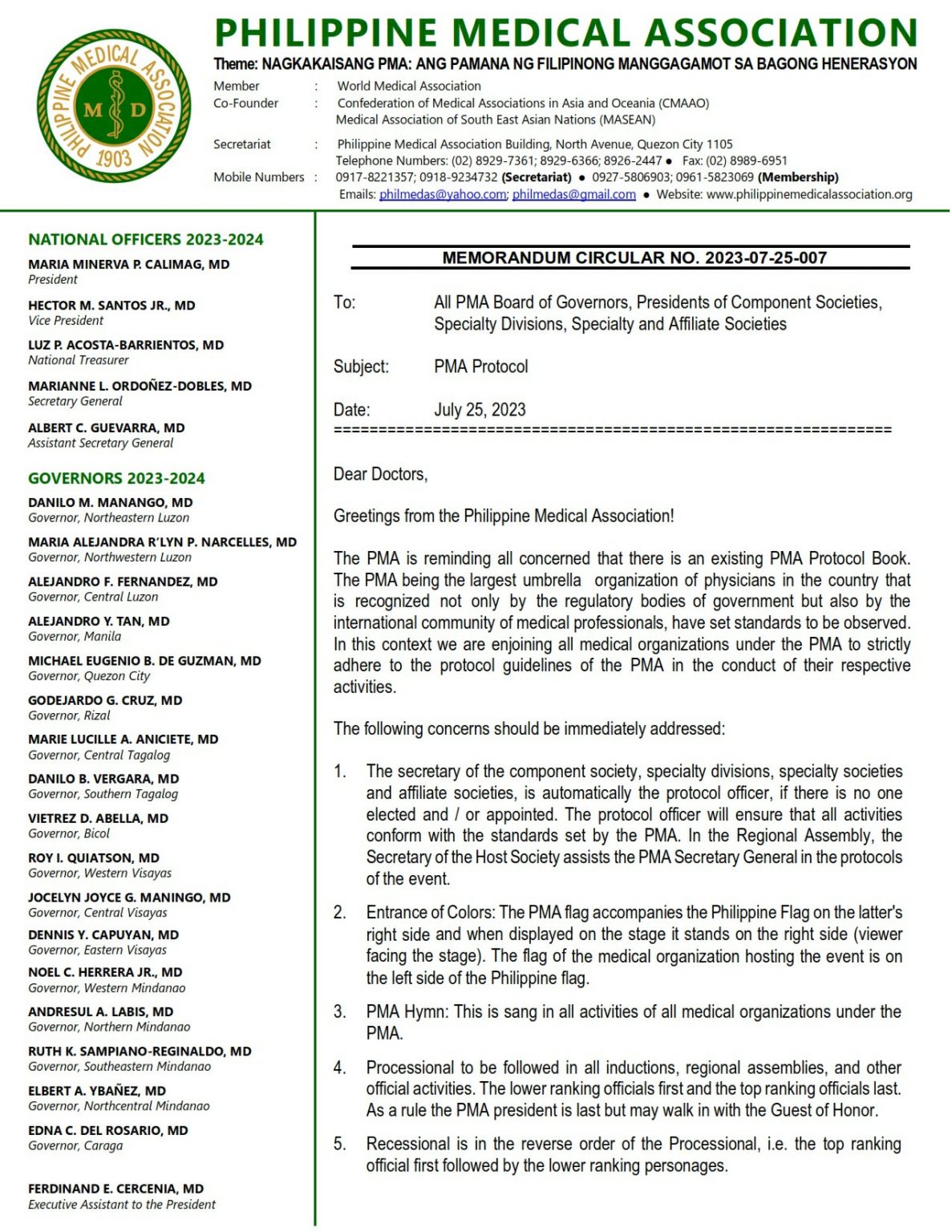 Memorandum Circular No. 2023-07-25-007 : PMA Protocol – Philippine ...