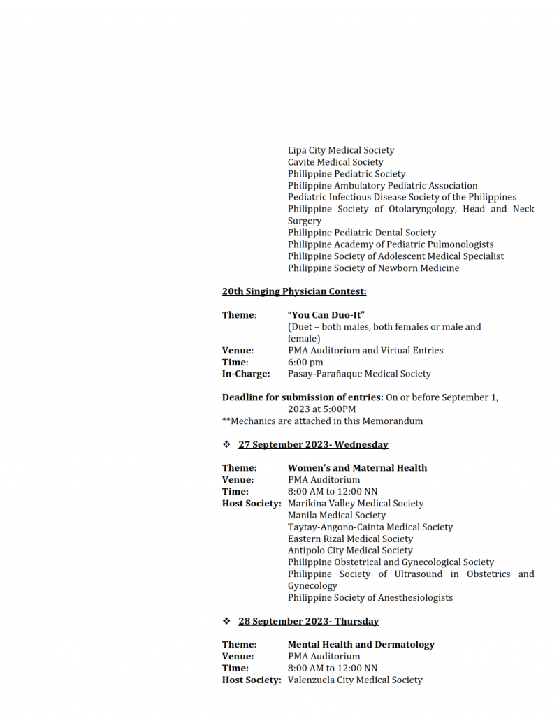 Memorandum Circular No. 2023-08-15-012 : 66th PMA National Medicine ...