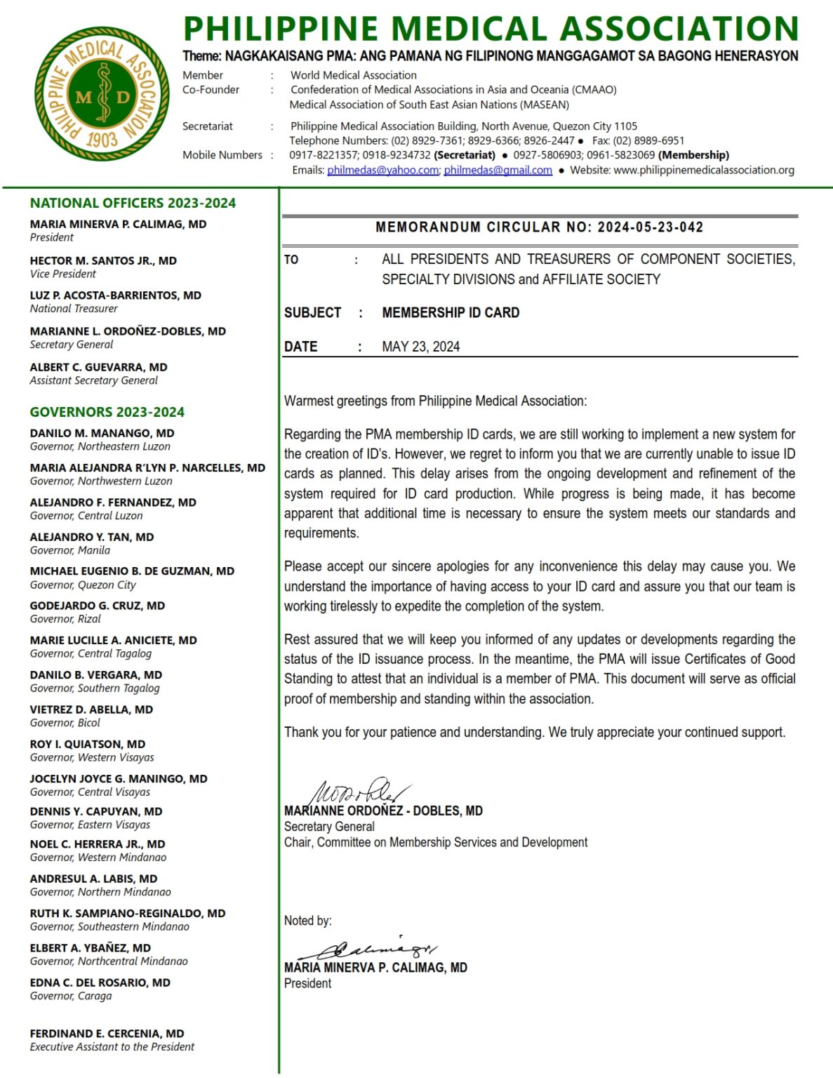 Memorandum Circular No.: 2024-05-23-042 : PMA Membership ID Card ...