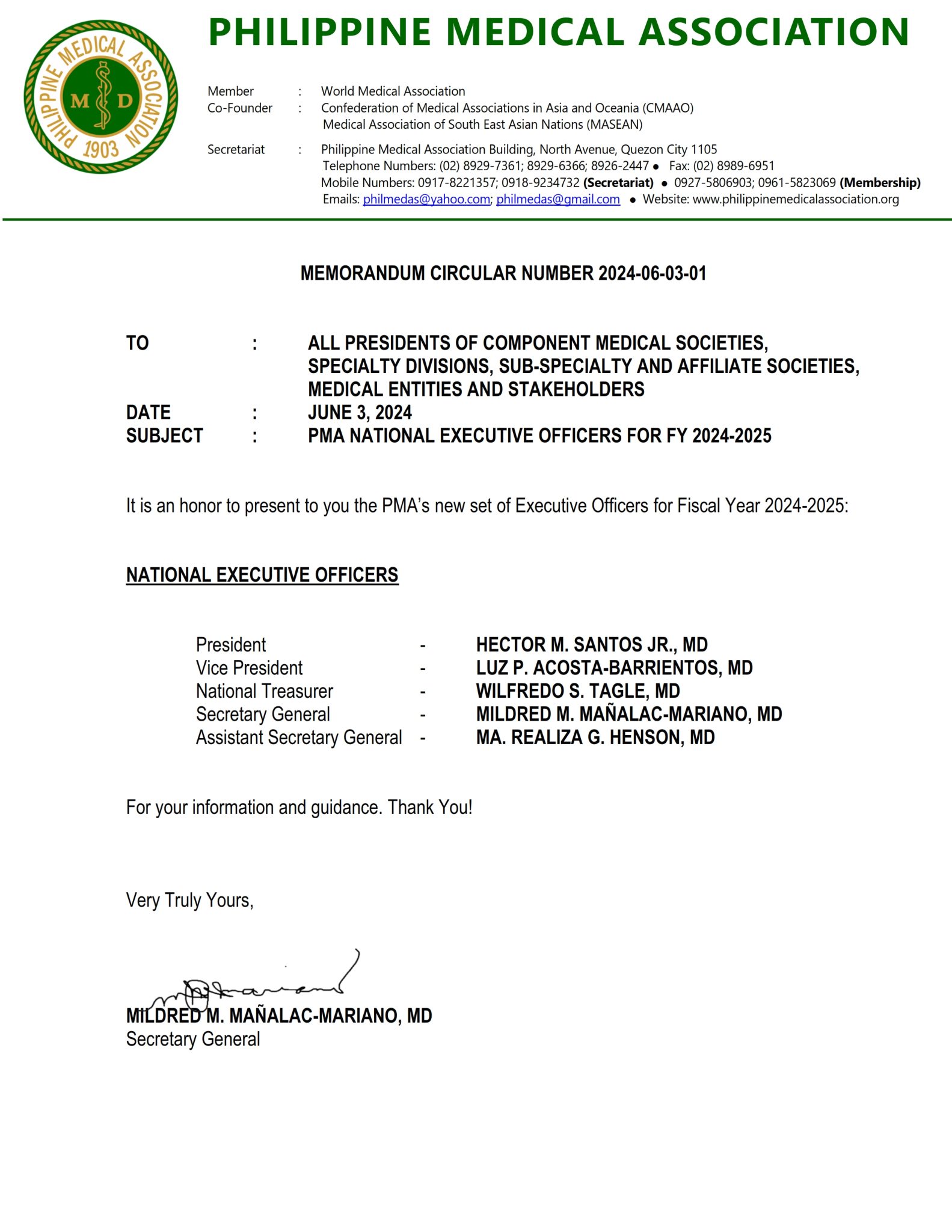 PMA National Executive Officers for Fiscal Year 2024-2025 – Philippine ...