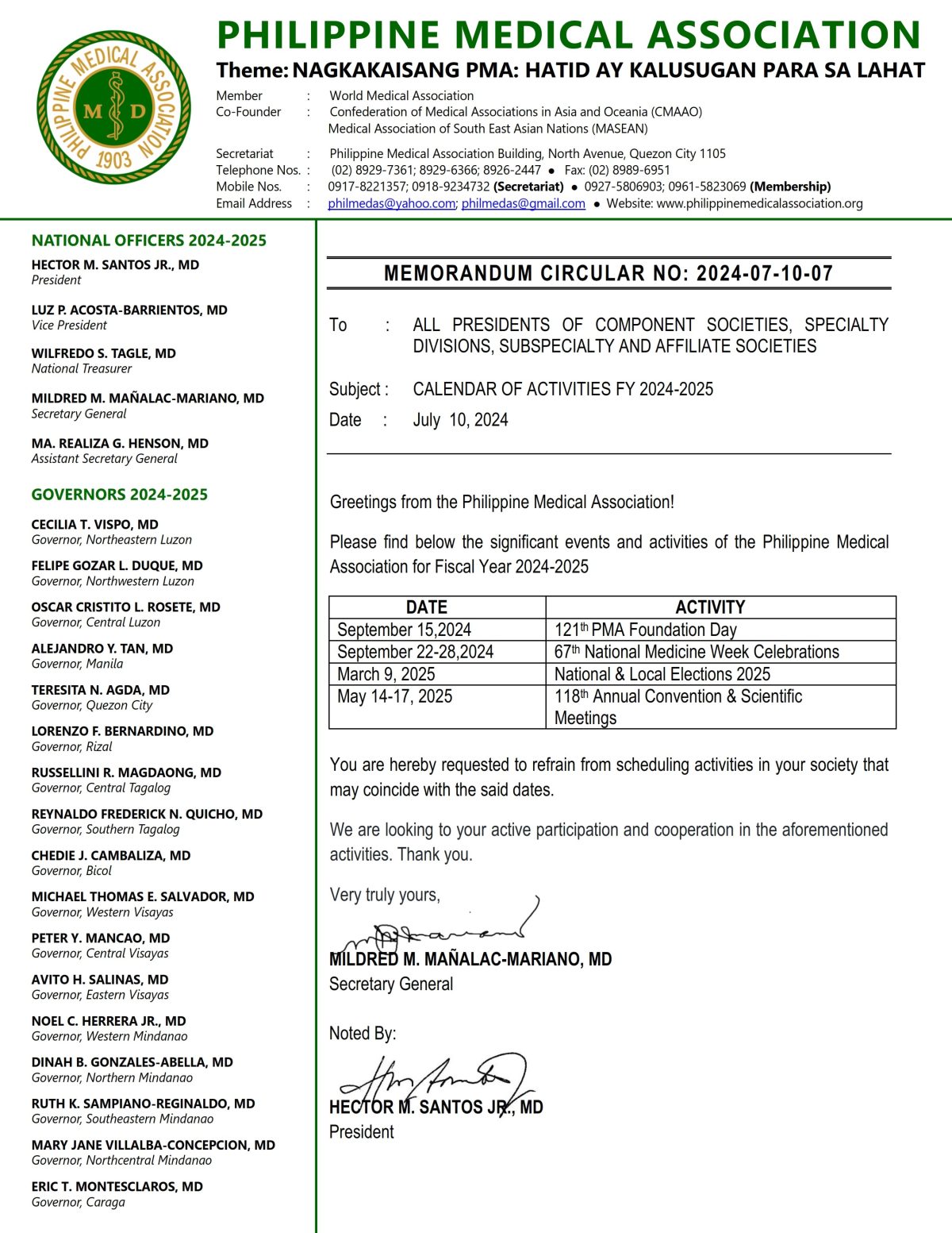 Memorandum Circular No. 2024-07-10-007 : Calendar of Activities Fiscal ...