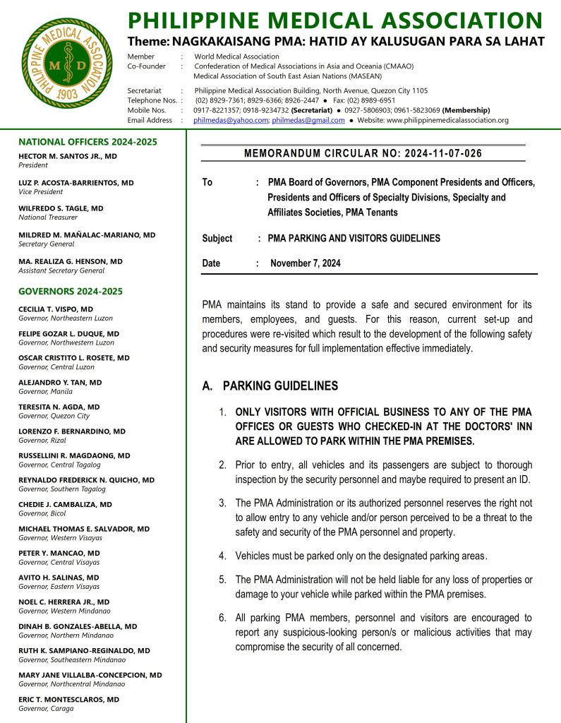 Memorandum Circular No.: 2024-11-07-026 : PMA Parking and Visitors ...