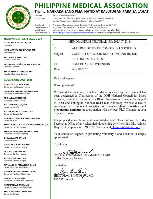 Memorandum Circular No. 2025-07-28-014 : Conduct of Blood Donation and ...